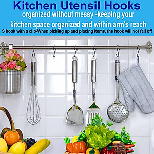 4 Inch S Hooks for Hanging with Safety Buckle, 10 Pcs Heavy Duty Metal S Hooks with Stopper Non Slip, Closet Hooks for Hanging Plants, Clothes, Kitchen Utensil, Pots, Pans, Bags (Black)