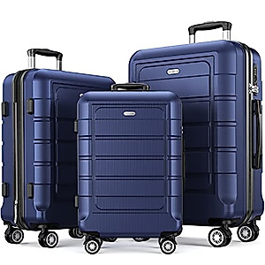 SHOWKOO Luggage Sets Expandable PC+ABS Durable Suitcase Double Wheels TSA Lock 3pcs Blue