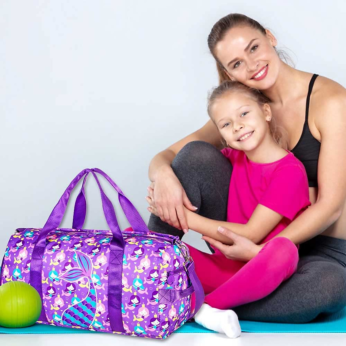 Gym Bag for Girls, Kids Duffle Bag for Travel, Girl Dance Duffel Bags with Shoe Compartment Weekender Overnight Bag, Mermaid