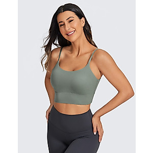 CRZ YOGA Adjustable Longline Sports Bra for Women - V Back Wireless Workout Padded Yoga Bra Cropped Tank Tops Grey Sage Medium
