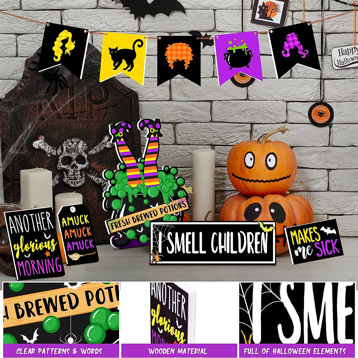 49PCS Halloween Tiered Tray Decor Farmhouse Rustic Tiered Tray Set 10Pieces Halloween Wooden Signs Halloween Decorations for Indoor Home Table Room Kitchen House, Tray Not Included