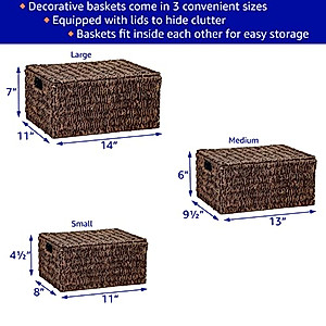 Set of 3 Rectangular Seagrass Baskets with Lids by Trademark Innovations