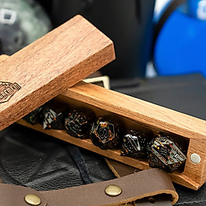 TINY GREMLIN – Cherry Wood Single Set Dice Storage Case with Magnetic Lid - Box Holds 7 Polyhedral (Metal, Resin, or Plastic) Dungeons and Dragons (DND-D&D) Role Playing Games (RPGs) Pathfinder etc.