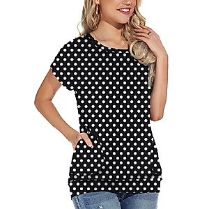 YSYOKOW Womens Summer Casual T Shirts Short Sleeve Tunic Loose Tops with Pockets(Polka Dot Black, Small)