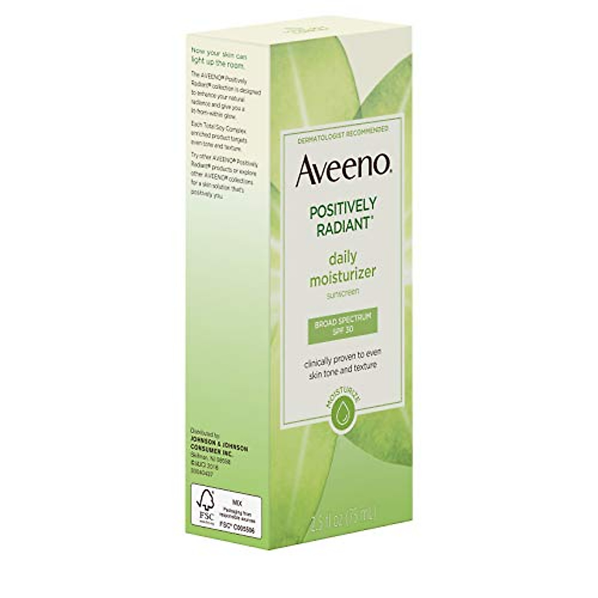 Aveeno Positively Radiant Daily Facial Moisturizer with Total Soy Complex and Broad Spectrum SPF 30 Sunscreen, Oil-Free and Non-Comedogenic, 2.5 fl. oz