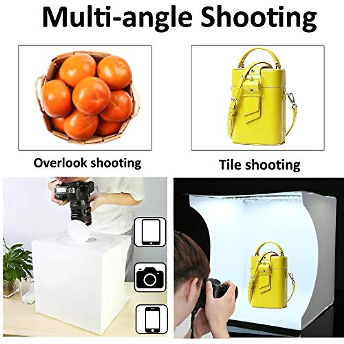 Photo Studio Light Box Kit, 12inch x 12inch Photography Adjustable Light Box with 80pcs SMD LED Beads, Portable Photo Shooting Tent with White Light Warm Light and 6 Color Background