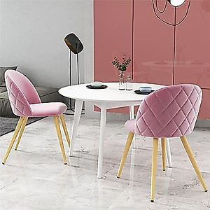 Fangflower Pink Velvet Dining Chairs Set of 2 with Wooden-Like Legs, Upholstered Side Vanity Armless Seat for Living, Makeup Room, Bedrooms, Kitchen, Standard