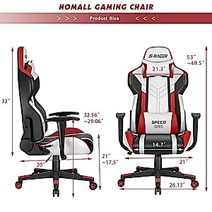 Homall Gaming Chair Racing Style High-Back PU Leather Office Chair Computer Desk Chair Executive and Ergonomic Swivel Chair with Headrest and Lumbar Support (White/Red)