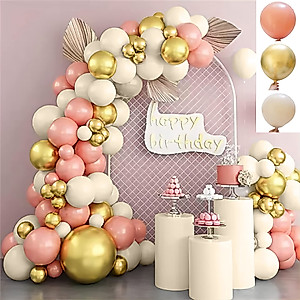 156pcs Dusty Pink Sand White Gold Balloon Garland Kit Arch, 5''/12''/18'' Different Sizes Retro Dusty Rose Blush Latex Balloons For Wedding Engagement Baby&Bridal Shower Birthday Party Decoration
