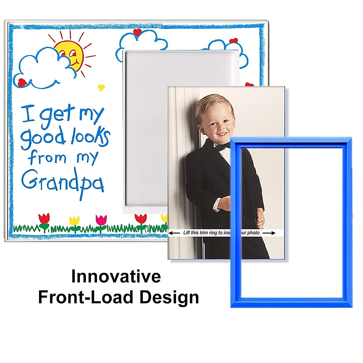 Picture Frame for Grandpa | "I Get My Good Looks from My Grandpa" | Classic Crayola Cute Picture Frame | Measures 8.25 x 7 in | Holds a 3.5 x 5 inch Photo | Easy to Mail