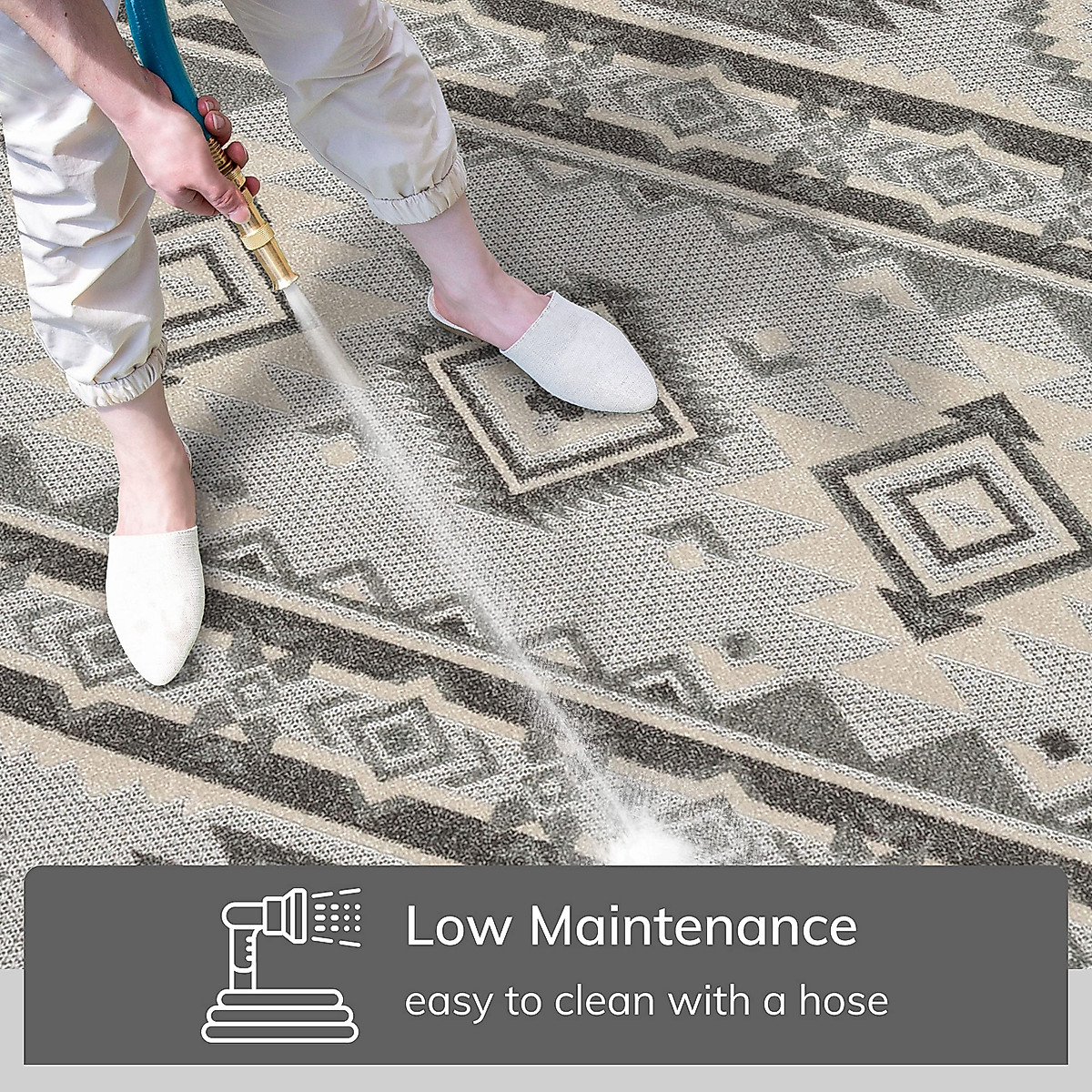 Well Woven Mamba Grey Southwestern Indoor/Outdoor High-Low Pile Area Rug 6'7" x 9'6"