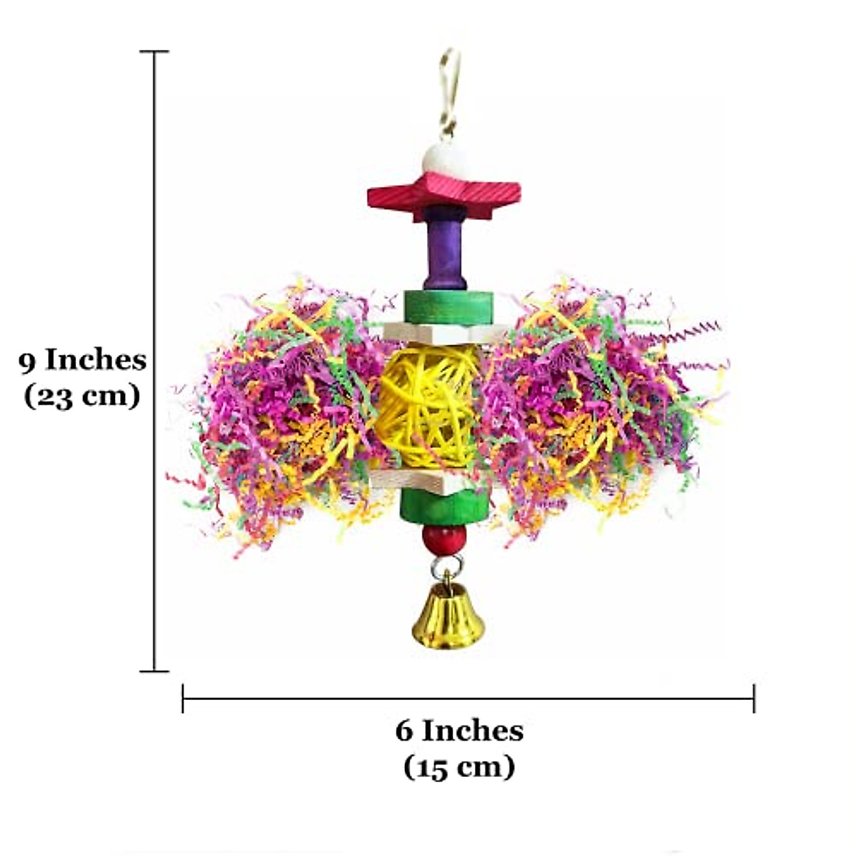 SunGrow Parakeet Toy, Brightly Colored Hanging Toy Made of Rattan, Wood and Shredded Paper, for Small and Medium Parrots, Cockatiels, Lovebirds and Finches (1 Piece)