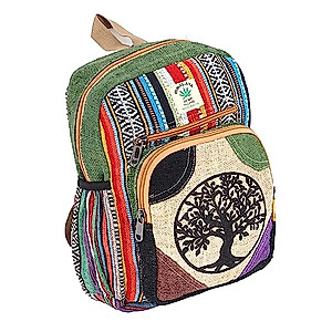 Unique design Tree of Life print Himalaya Hemp Hippie Backpack Festival Backpack FAIR TRADE Handmade with Love. (GREEN)