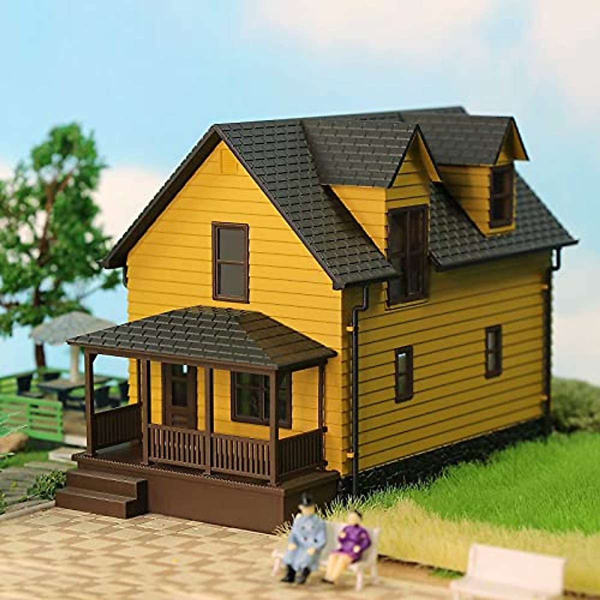 N Scale Model Building 1:160 Residential Modern House Assembled Architectural for Model Train Layout Diorama JZN01 (Yellow)