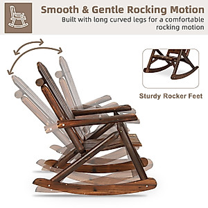 EPICOZY Outdoor Wooden Rocking Chair, Patio Rustic Adirondack Porch Rocker, All Weather Solid Wood Log Rocker Chair with High Back & Slatted Seat for Indoor, Backyard, Garden, Carbonized