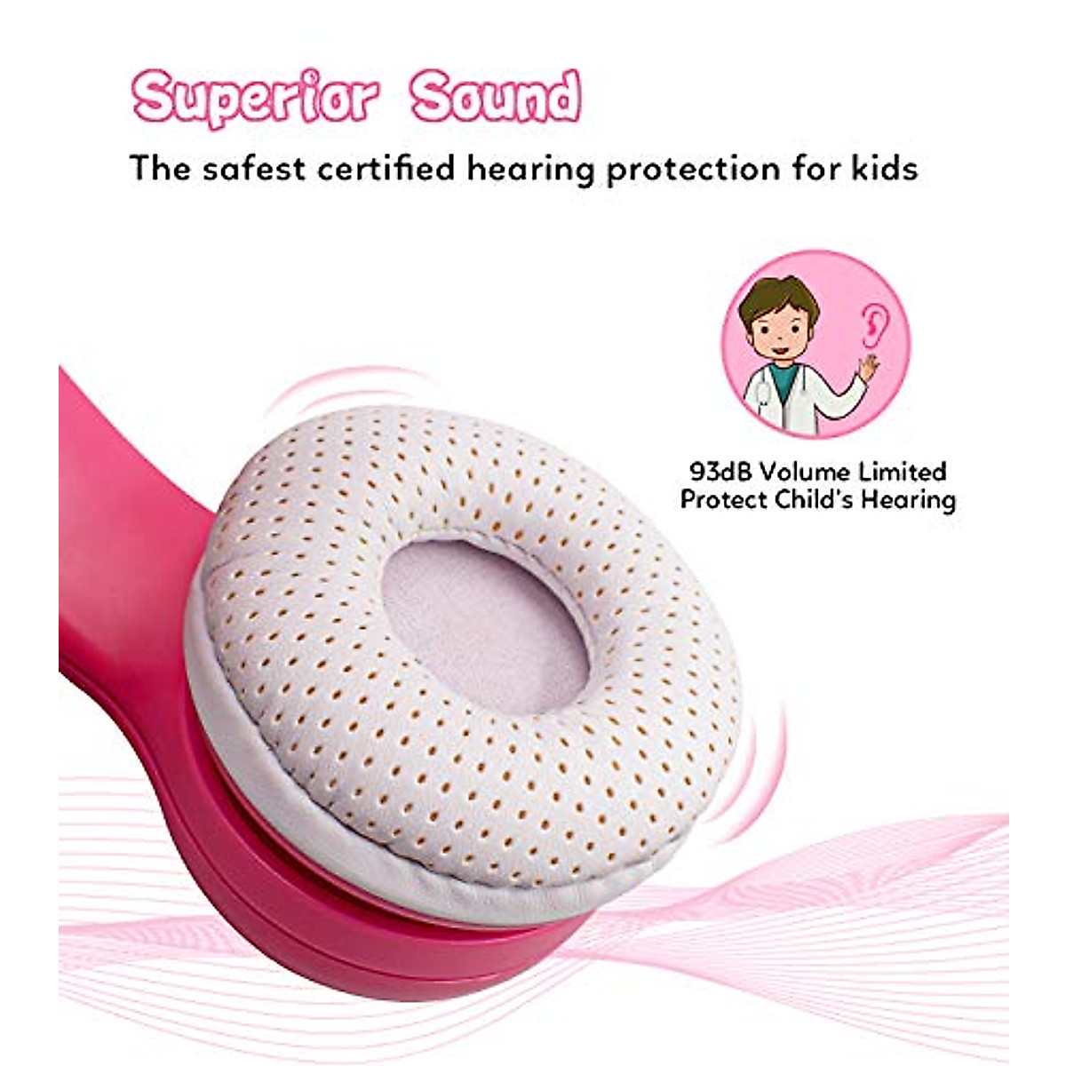 YUSONIC Unicorn Headphones for Girls,15 Hours Play time,Bluetooth Unicorn Headphones Toddler School Laptop Cellphones Plane use, Light Up Wireless Kid Headphone Birthday Gifts (Pink)