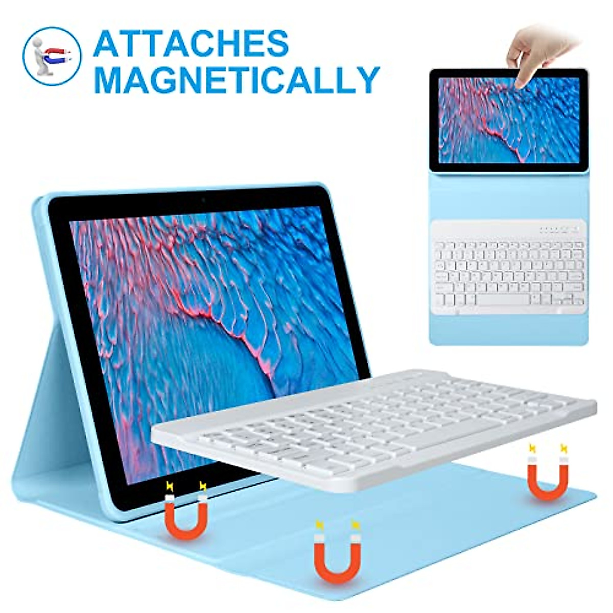 Keyboard Case for All-New Kindle Fire HD 10 and Fire HD 10 Plus Tablet (Only Compatible with 11th Generation 2021 Release)Slim Lightweight Protective Cover with Detachable Bluetooth Keyboard(Blue)