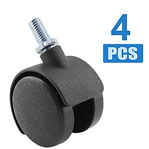 BokWin 4 Pcs 1.5" Plastic Casters Shelving Caster，M8 Stem Nylon Furniture Wheel Replacement Threaded Stem Swivel Cart Wheels for Office Chair Commodity Shelf Black Tone Without Brake, Black