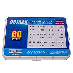 BOJACK 12 Values 60 Pcs Quartz Crystal Oscillator 4 MHz, 4.096 MHz, 6 MHz, 8 MHz, 10 MHz, 11.0592 MHz, 12 MHz, 16 MHz, 20 MHz, 22.1184 MHz,24 MHz,48 MHz Crystal Resonators Assortment Kit