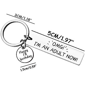 Lumengqi 18th Birthday Keyring, Stainless Steel OMG! I'm An Adult Now! Keychain, Bar Mitzvah Present Keychain, 18th Birthday Gift Key Ring for Women Men Girls Boys
