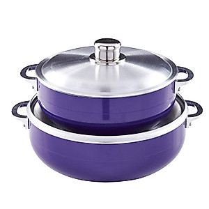IMUSA USA 2 Piece Purple Caldero (Dutch Oven Set with Aluminum Lid (4.4Qt, 6.9Qt) Oven Safe