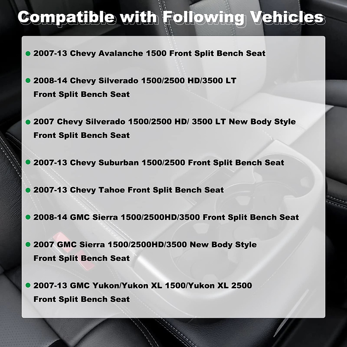 NHILES Center Console Lid Kit with Latch Compatible with 2007-2013 Chevy Tahoe/Avalanche/ 2008-2014 Silverado/GMC Yukon(XL)/Sierra 1500/2500/3500 center console cover replace #20864151（Black）