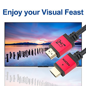 SHD 100 Feet HDMI Cable with Signal Booster, 100' HDMI Cord 2.0V Support 4K 3D 1080P for in-Wall Installation CL3 Rated Black Cable and Red Metal Shell