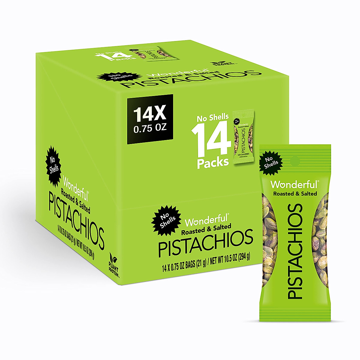 Wonderful Pistachios No Shells, Roasted & Salted Nuts, 0.75 Ounce Bag (Pack of 14), Protein Snacks, Vegan Snacks, On-the-Go, Easter Basket Essentials