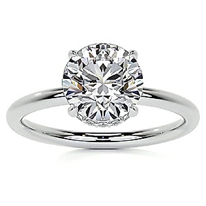 10K Solid White Gold Handmade Engagement Ring 3.00 CT Round Cut Moissanite Diamond Solitaire Wedding/Bridal Ring Set for Women/Her, for Wife