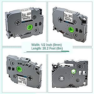 Topcolor 6-Pack Compatible Tz 9mm 0.35" Laminated White Tape Replacement for Brother Tze-221 Tze221 Tz-221 P Touch Tze 3/8" Label Maker Tape for PT-D210 PT-H110 PT-D220 PTD600 PTD400 PT-D610BT PT-1290