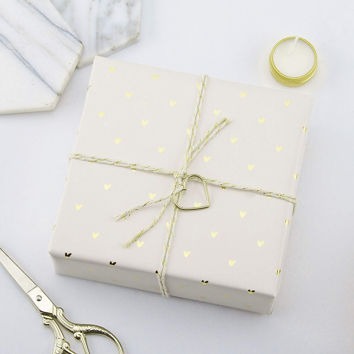 WRAPAHOLIC Wrapping Paper Roll - Pastel Pink Color with Gold Foil Sweet Heart Design for Birthday, Valentine's Day, Wedding, Baby Shower Wrap - 30 inch x 16.5 feet