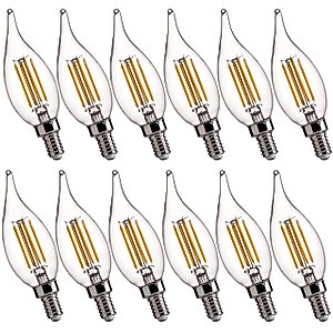 FLSNT LED Candelabra Bulbs, Dimmable CA11 E12 LED Chandelier Light Bulbs, 2700K Soft White, 4W (40W Equivalent), 450LM, 12 Pack