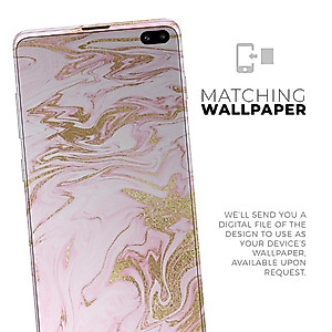 DesignSkinz Rose Pink Marble & Digital Gold Frosted Foil V14 Protective Vinyl Decal Wrap Skin Cover Compatible with The Samsung Galaxy S20 (Screen Trim & Back Glass Skin)