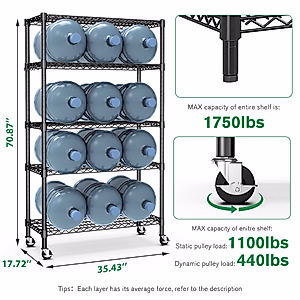 CHANGSHENG 5-Tier Black Wire Shelves, 1750LBS Heavy Duty Shelving Units and Storage for Kitchen, Pantry, Balcony, Large Storage Capacity Metal Stand 36" D x 18" W x 71" H