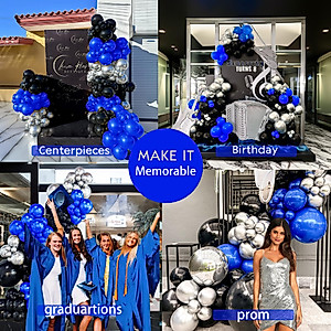 yeewaka royal blue and black silver balloon garland arch kit 160+pcs for Wedding Birthday anniversary baby shower 2024 graduation Prom decorations