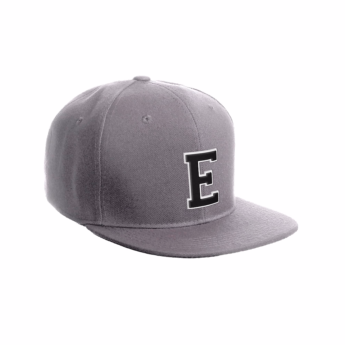 Classic Snapback Hat Custom A to Z Initial Letters, Light Grey Cap White Black Letter Initial E