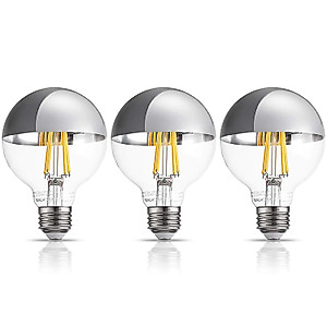 TORCHSTAR Dimmable Half Chrome Light Bulb, 7W Anti Glare LED Light Bulbs, UL Listed, E26 Silver Dipped Bulb, G25 Globe Light Bulbs for Bathroom, Vanity, Mirror, 3000K Warm White, Pack of 3