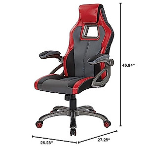 OSP Home Furnishings Mesh and Bonded Leather Adjustable Race Car Office Chair, Charcoal Grey and Red
