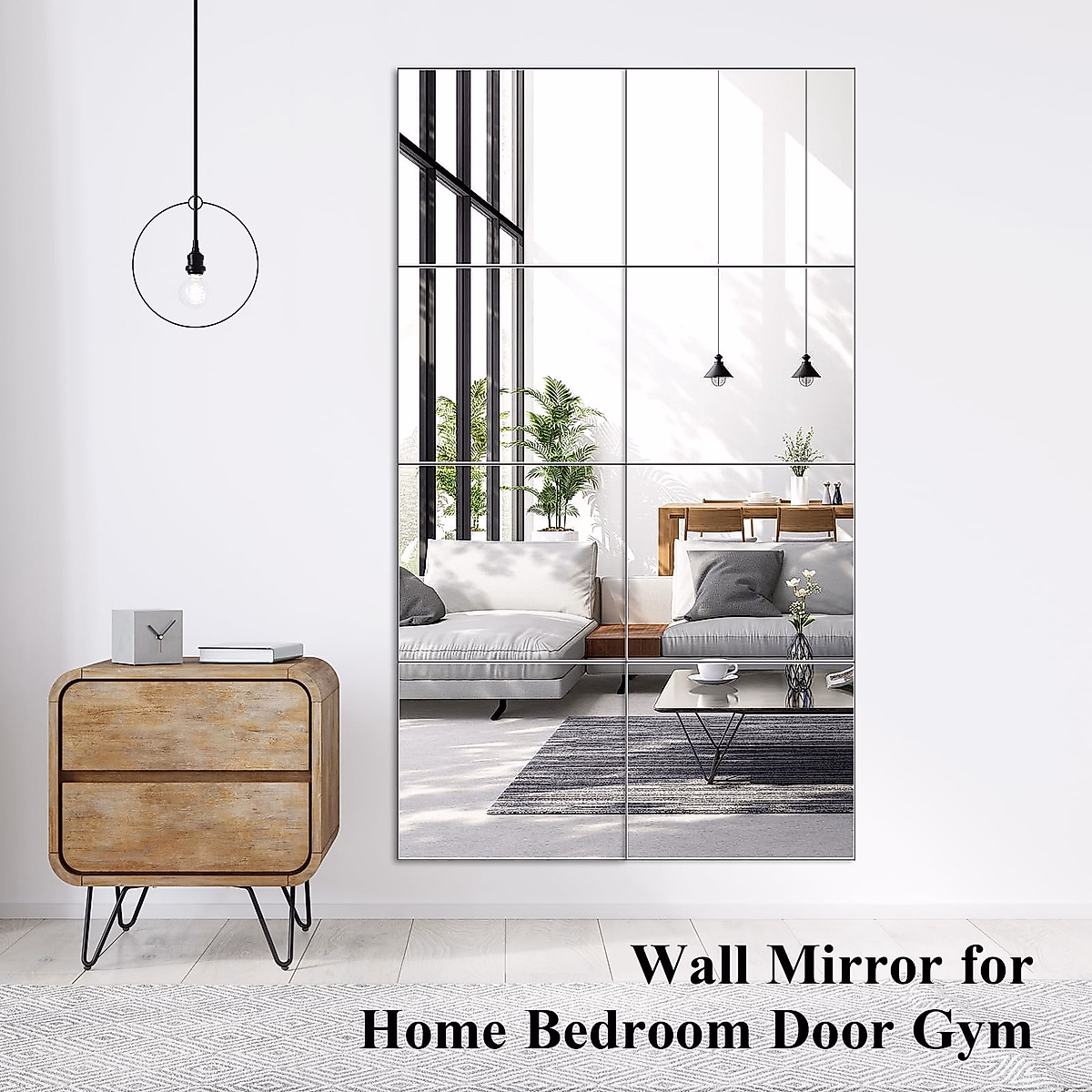 POASAS Mirror Full Length, 14x12 Inchx8PCS Wall Mirror Tiles,Full Body Mirror,Acrylic Shatterproof Mirrors for Bedroom,Door,Home Gym,Kids