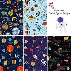 Geluode Birthday Wrapping Paper For Kids Boys Girls Space Lover, Outer Space Wrapping Paper for Birthday Baby Shower Kindergarten Party, 5 Styles Total 10 Sheets Folded Flat 20x28 Inches Per Sheet