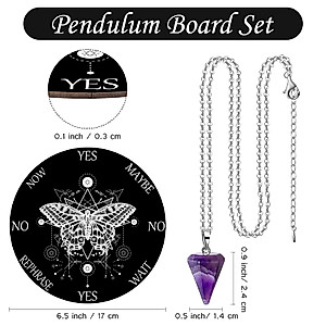 Blulu Butterfly Pendulum Board Dowsing Necklace Divination Altar Witchcraft Wooden Kit Chart Wiccan Wand Crystal Divinity Metaphysical Message Quartz Chakra Healing Stone(Black)
