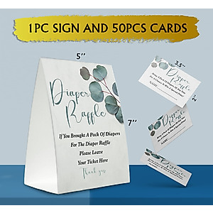 Diaper Raffle Sign,Diaper Raffle Baby Shower Game Kit (1 Standing Sign + 50 Guessing Cards),Greenery Insert Ticket,Baby Showers Decorations,Card for Baby Shower Game to Bring a Pack of Diapers-XN18