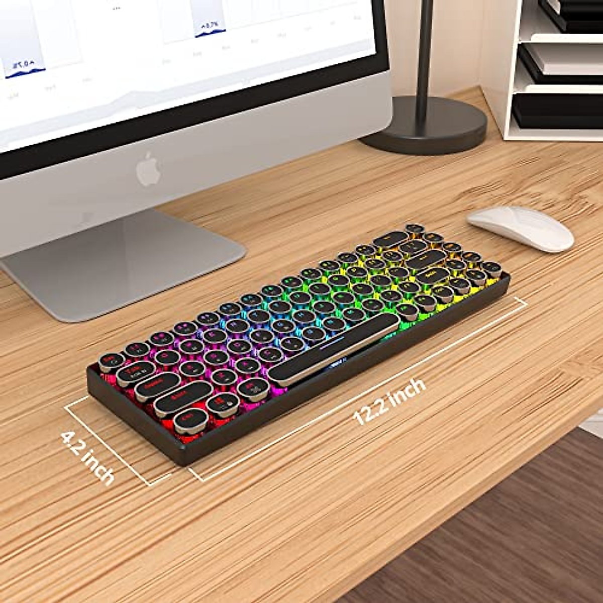 Ussixchare Retro Typewriter Mechanical Keyboard 60 Percent Gaming Keyboard RGB Backlit 68 Keys Punk Keyboard Wired with Blue Switch, Round Keycaps for Windows/Mac/PS4/PS5/Xbox