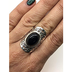 Black Onyx Tribal Vintage Lace Ring 925 Sterling Silver Gipsy Boho Chic (8)