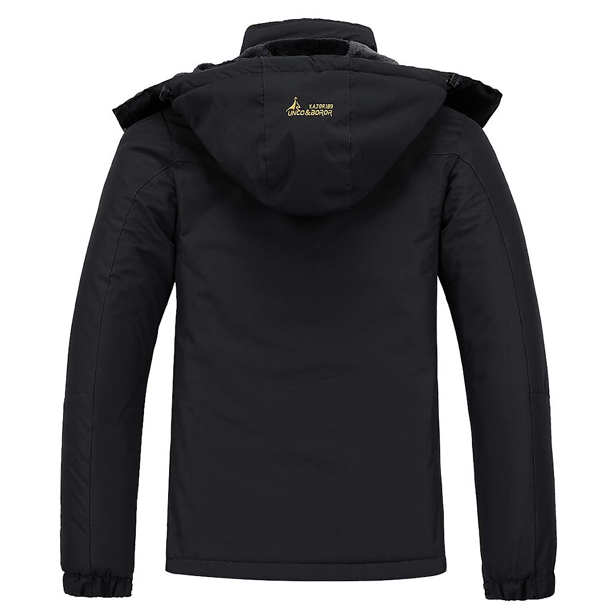 MOERDENG Men's Waterproof Ski Jacket Warm Winter Snow Coat Mountain Windbreaker Hooded Raincoat, Black, Large