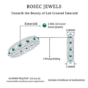 Rosec Jewels Certified Emerald Celtic Knot Eternity Ring, Vintage Inspired Band, AAAA Quality, Lab Grown Emerald Wide Band, 14K Yellow Gold, Size:US 5.00