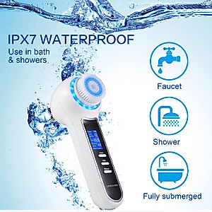 UMICKOO Face Scrubber Exfoliator,Facial Cleansing Brush Waterproof with LCD Screen,Blackhead Remover Vacuum with 5 Brush Heads,Face Spin Brush for Exfoliating, Massaging and Deep Pore Cleansing