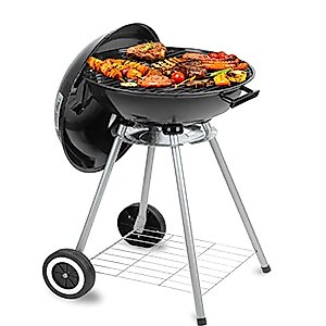 Sunoutife Charcoal Grills, 18.5” Portable BBQ Kettle Grill with Wheels for Outdoor Cooking Barbecue Camping