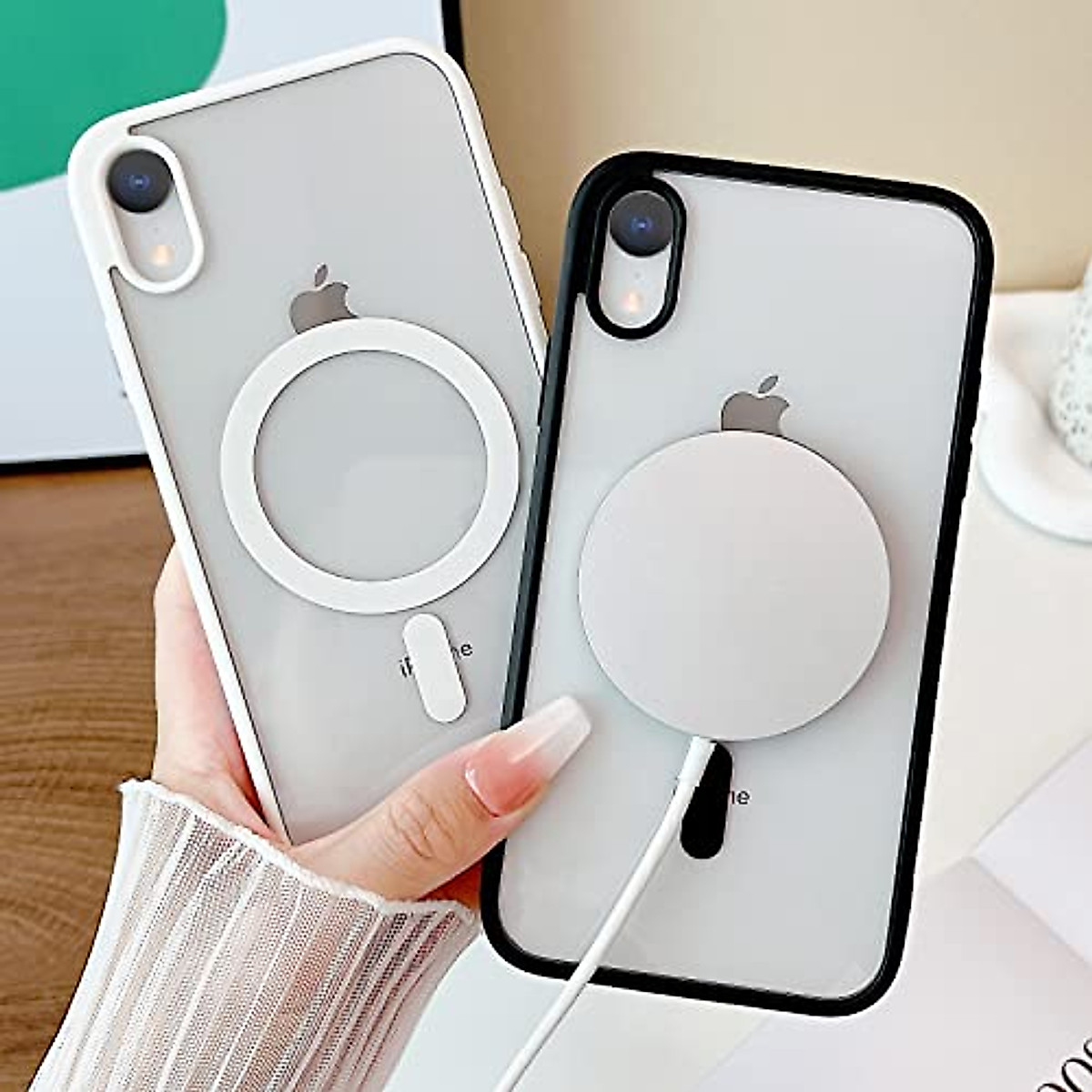 Skyseaco for iPhone Xr Case Compatible with MagSafe, Anti Yellowing Shockproof Phone Case for Women Men Slim Thin Clear Phone Cover for iPhone Xr (6.1 inch) - Candy White