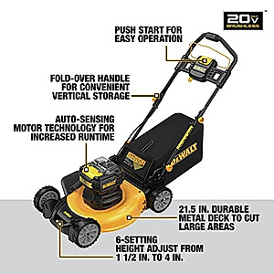 DEWALT 20V MAX* Lawn Mower, Cordless, 21.5in. Brushless with Battery & Charger (DCMWP233U2)